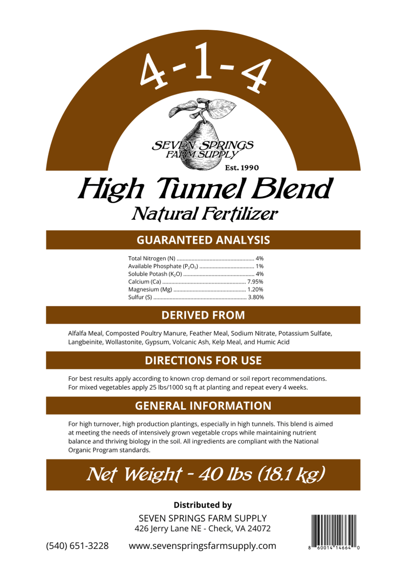 Seven Springs High Tunnel Blend Natural Fertilizer (4-1-4) - 40 lbs ...